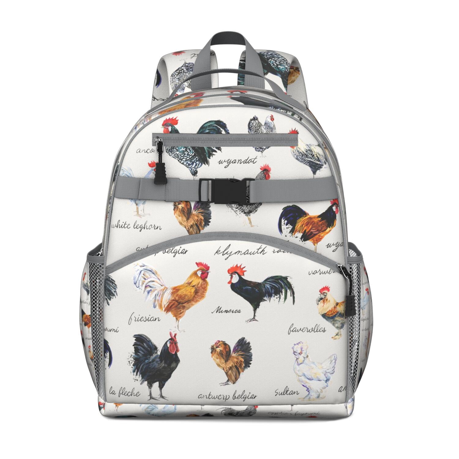 Cute Chick Pattern Students Backpack Retro Chicken Farm Art with Hand ...