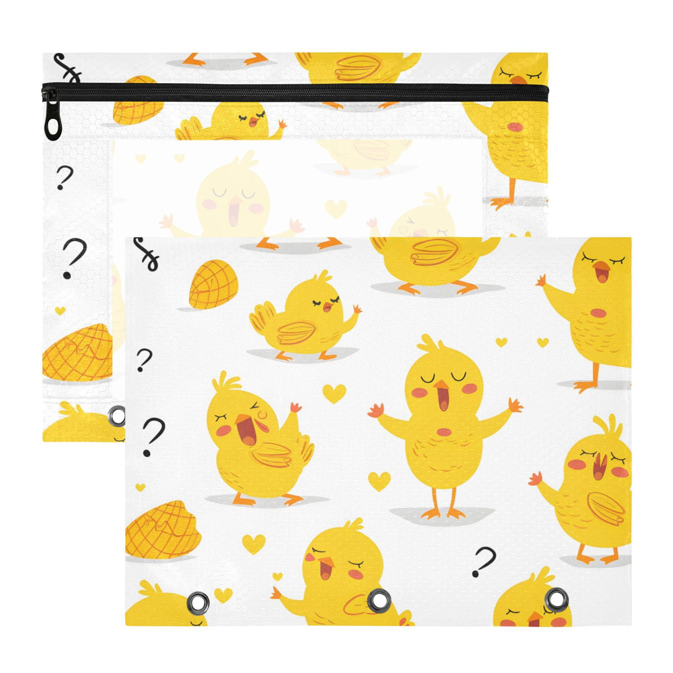 Cute Chick Singing 3-Ring Binder Pouches A4 Size Zipper Pocket File ...