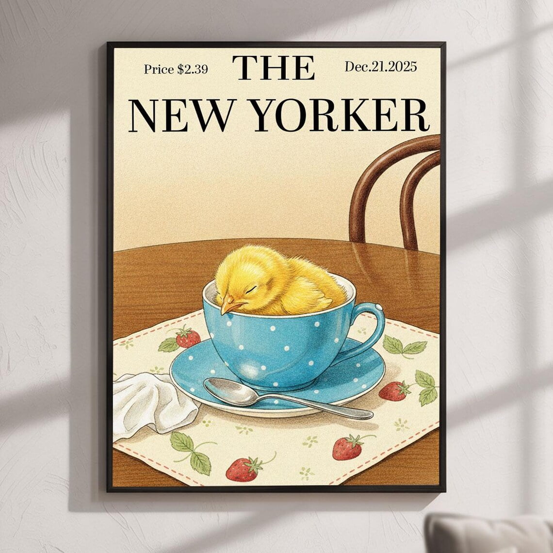 Cute Chick In Teacup Poster, Whimsical Nursery Wall Art, Cozy Vintage ...