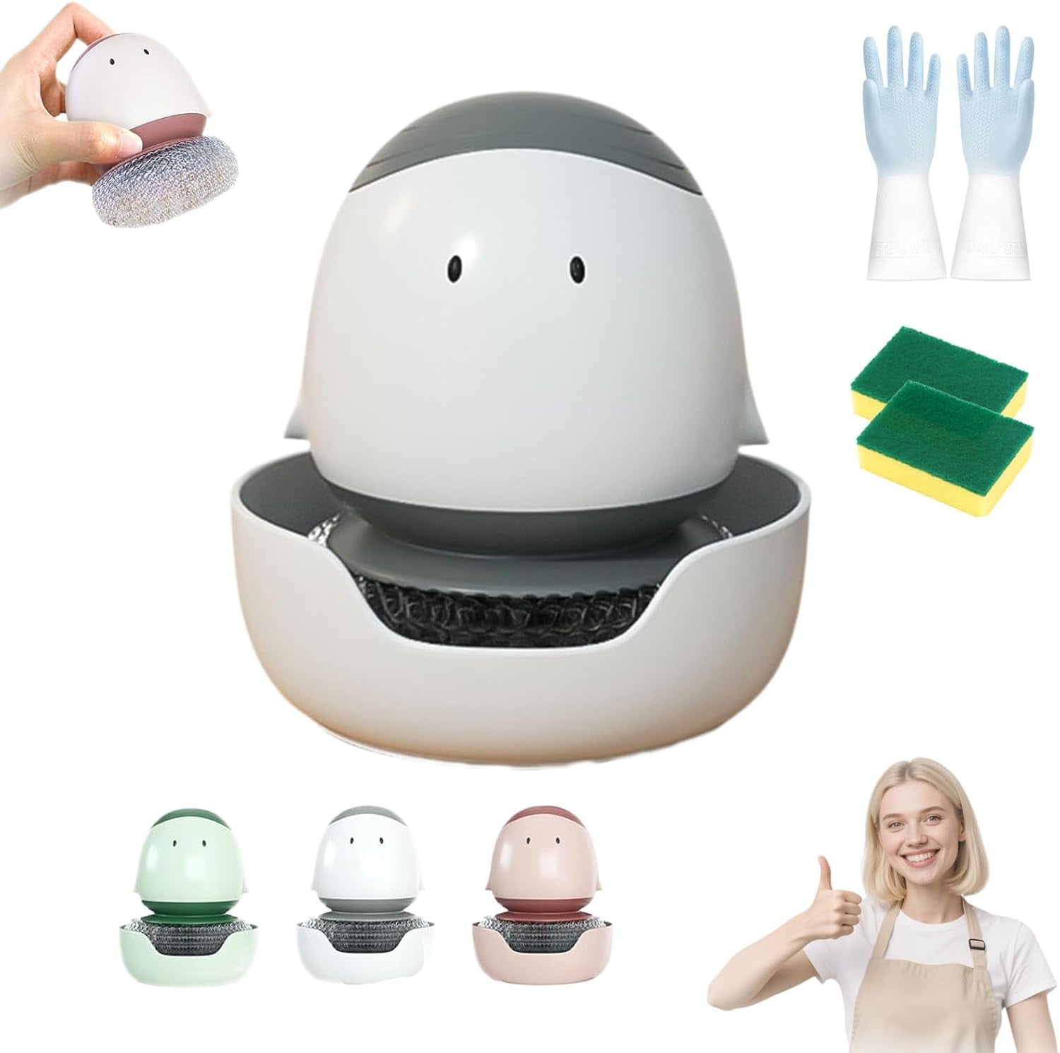 Cute Chicken Automatic Press Pot Brush, Dish Scrubber with Soap ...