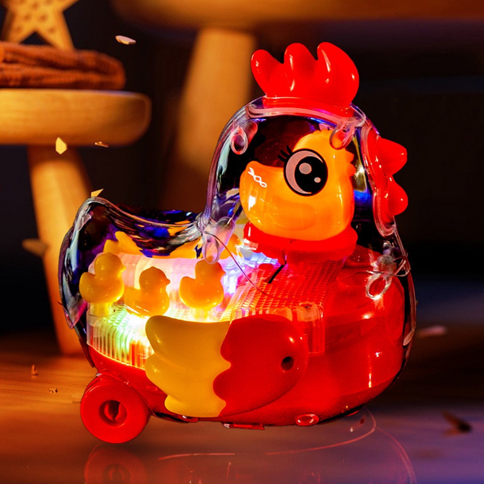 Cute Chicken Car Toy, Battery Operated Light Up Transparent Car Toy ...