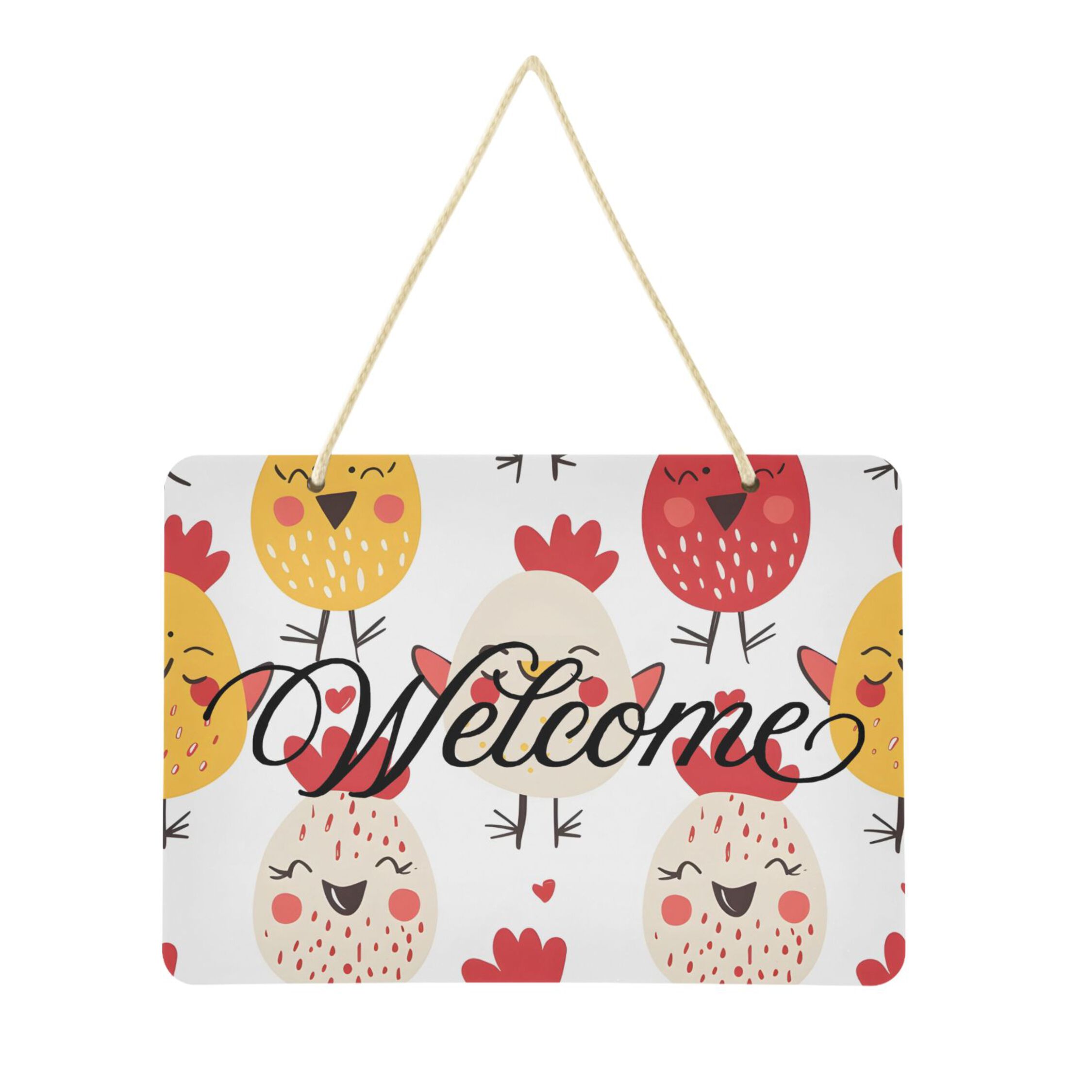 Cute Chicken Face Welcome Sign Front Door PVC 14x10 inch Hanger Hello ...