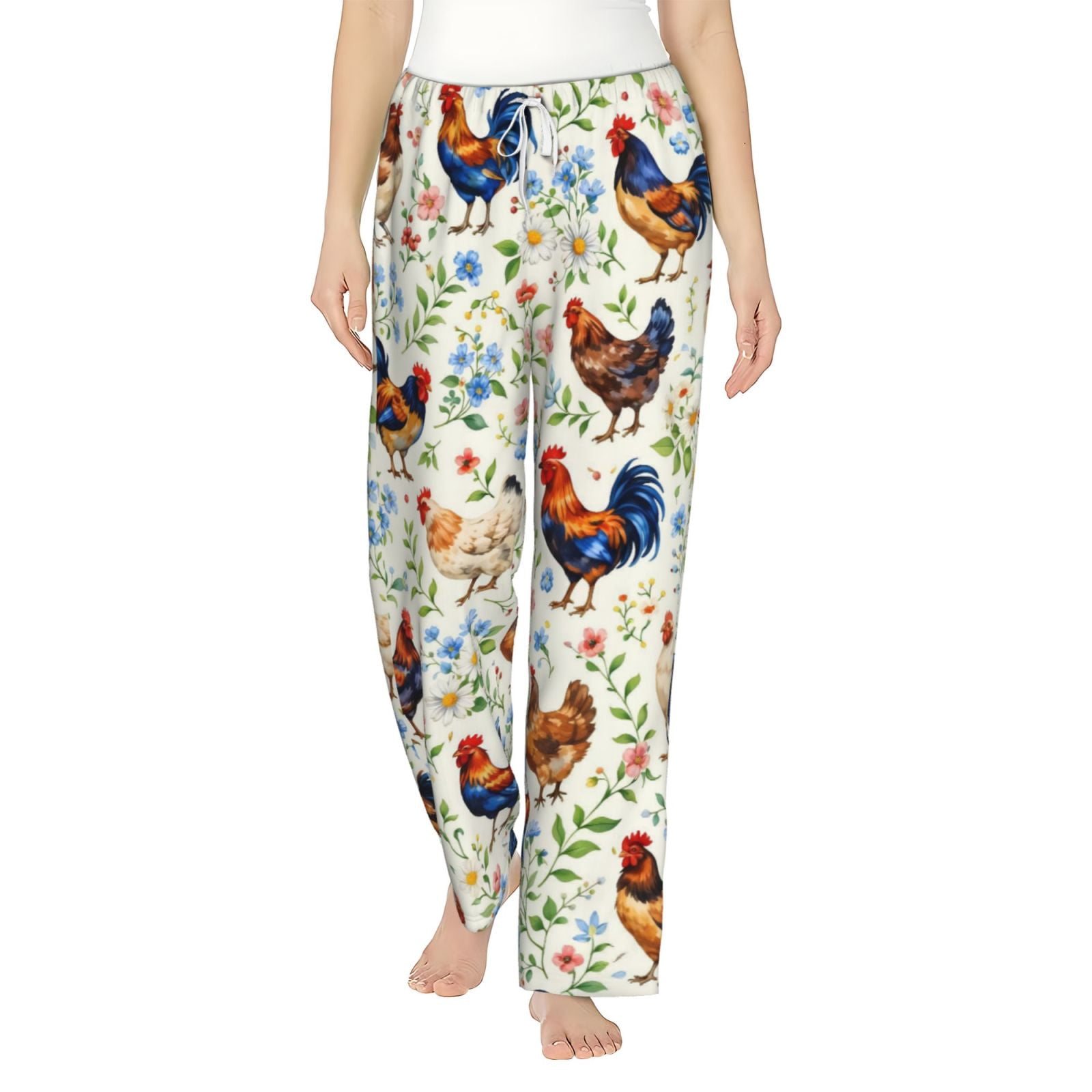 Cute Chicken Floral Women's Comfy Pajama Pants with Pockets,Soft ...