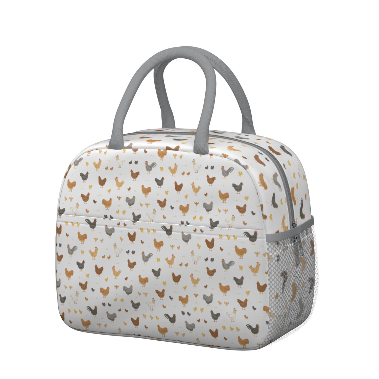 Cute Chicken Lunch Bag for Women, Farmhouse Hen and Egg Cartoon Print ...