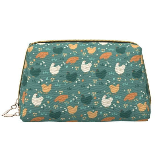 Cute Chicken Meadow Flowers Green Makeup Bag, Large Capacity Cosmetic ...