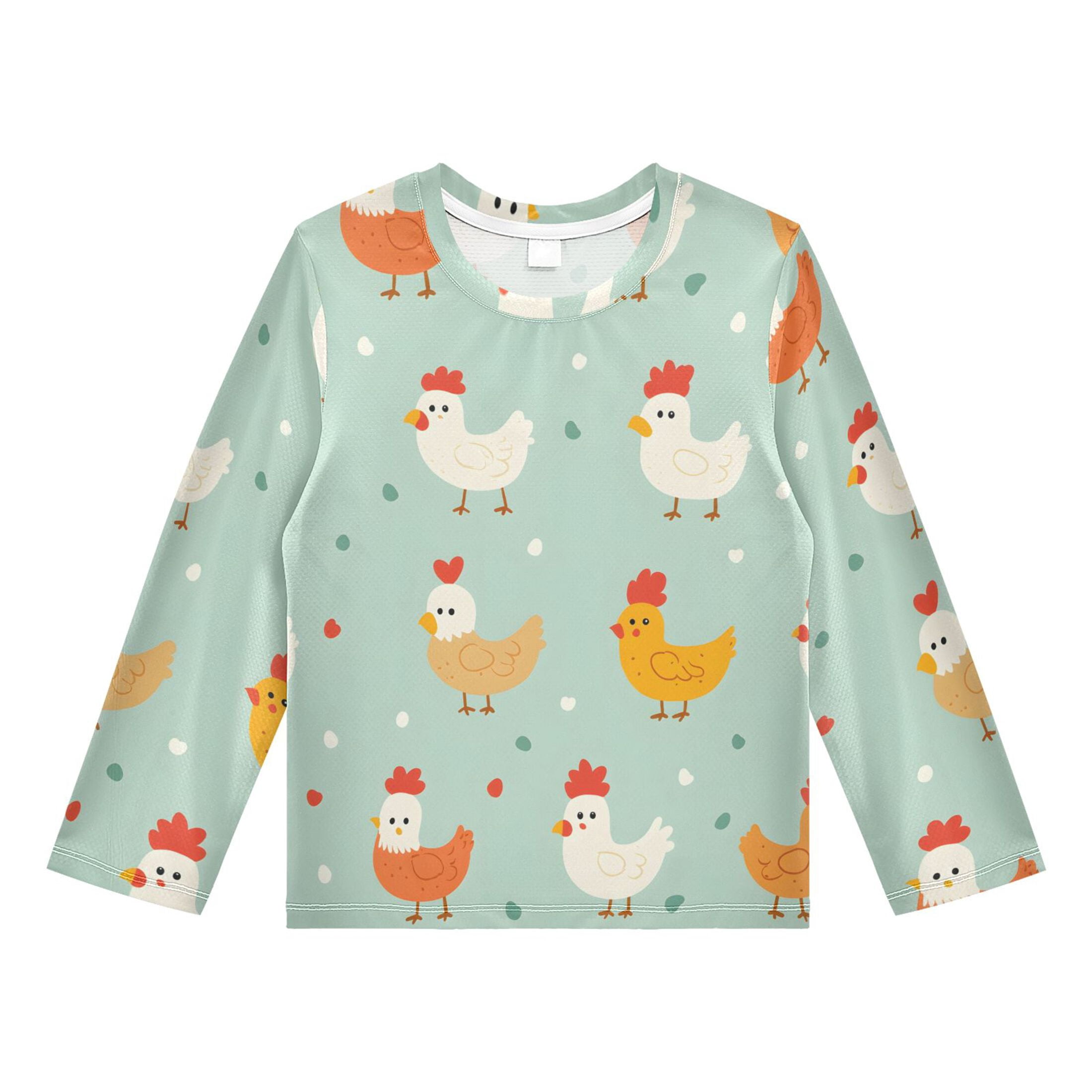 Cute Chicken Pattern Boys' Rash Guard Shirts UPF 50 Plus Sun Protection ...