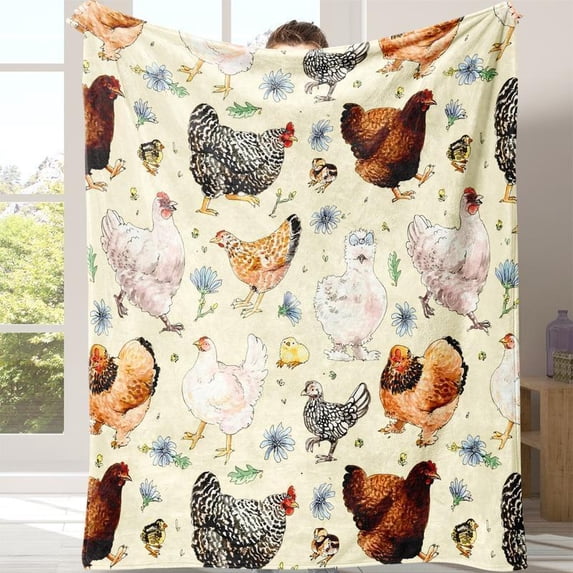 Cute Chicken Pattern Fleece Blanket, 1 Count Soft Comfortable Throw ...