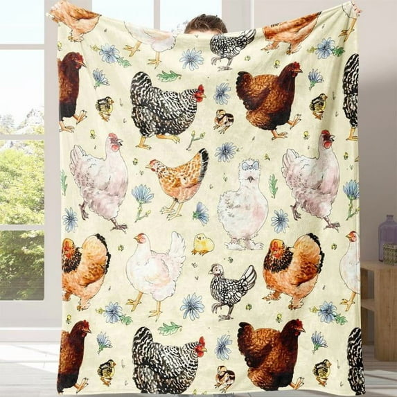 Cute Chicken Pattern Fleece Blanket, 1 Count Soft Comfortable Throw ...
