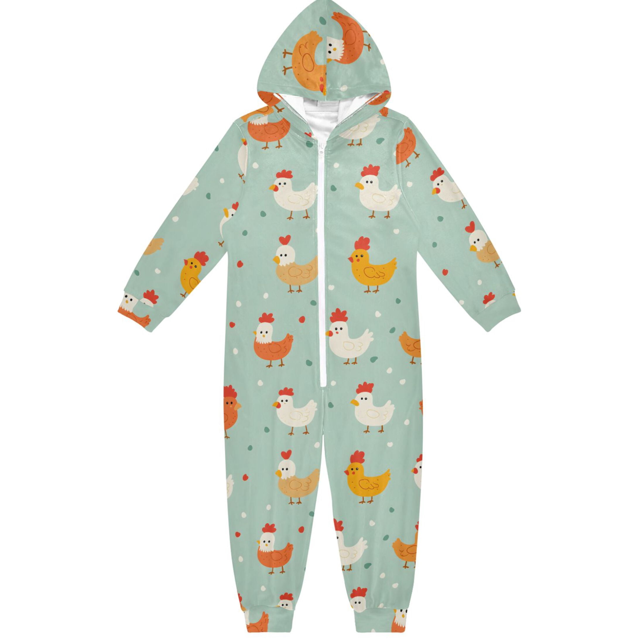 Cute Chicken Pattern One Piece Pajamas Soft Jumpsuit Cozy Sleep and ...