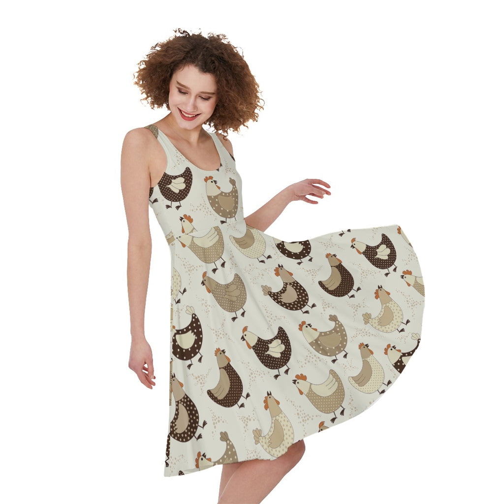 Cute Chicken Pattern Print Sleeveless Knee Length Dress, Farmer Gifts ...