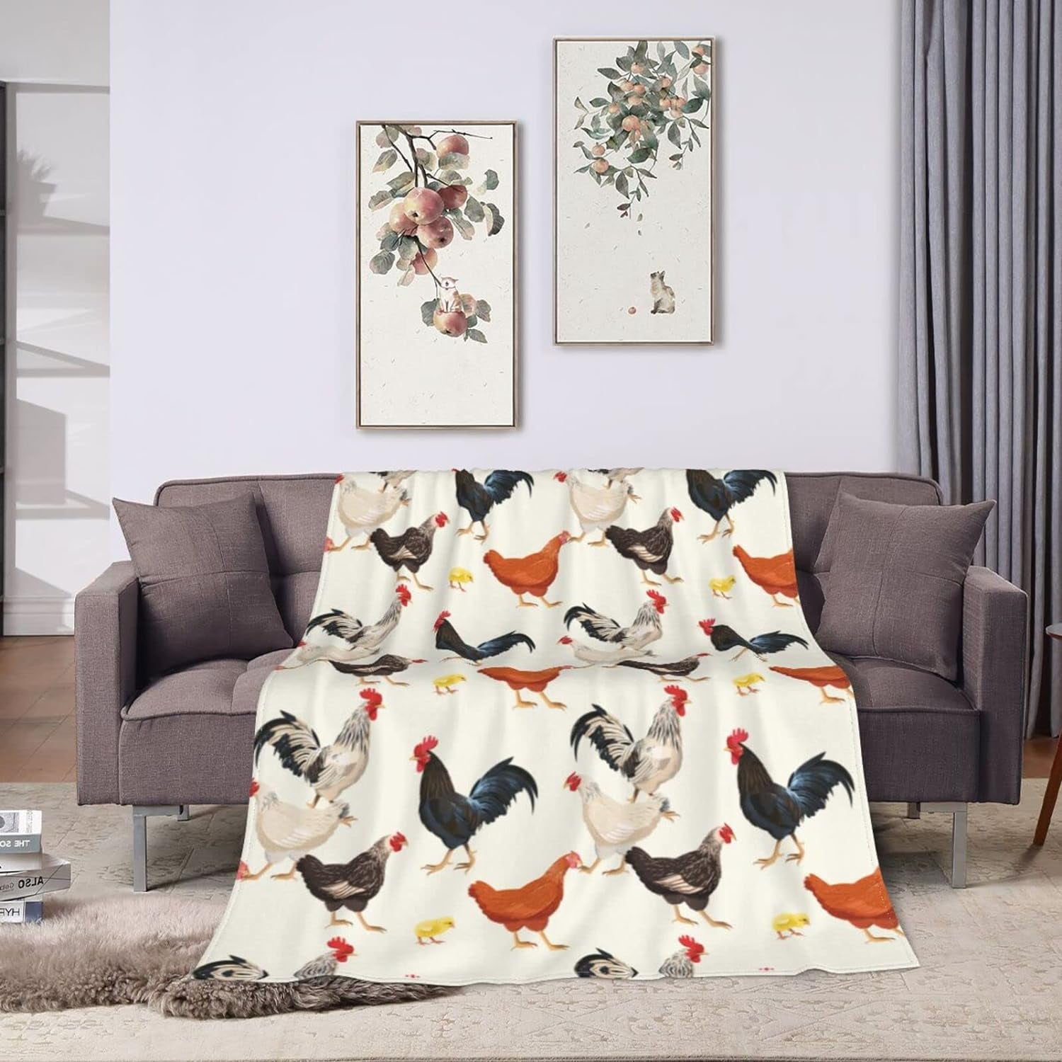 Cute Chicken Printed Blanket, Soft Fuzzy Flannel Plush Throw Blanket ...