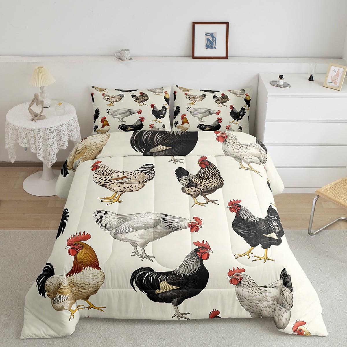 Cute Chicken Printed Comforter Set Western Farmstyle Bedding Sets ...