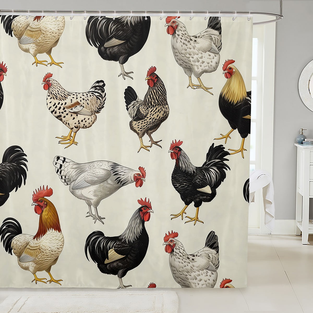 Cute Chicken Printed Shower Curtain Western Farmstyle Bath Curtain ...