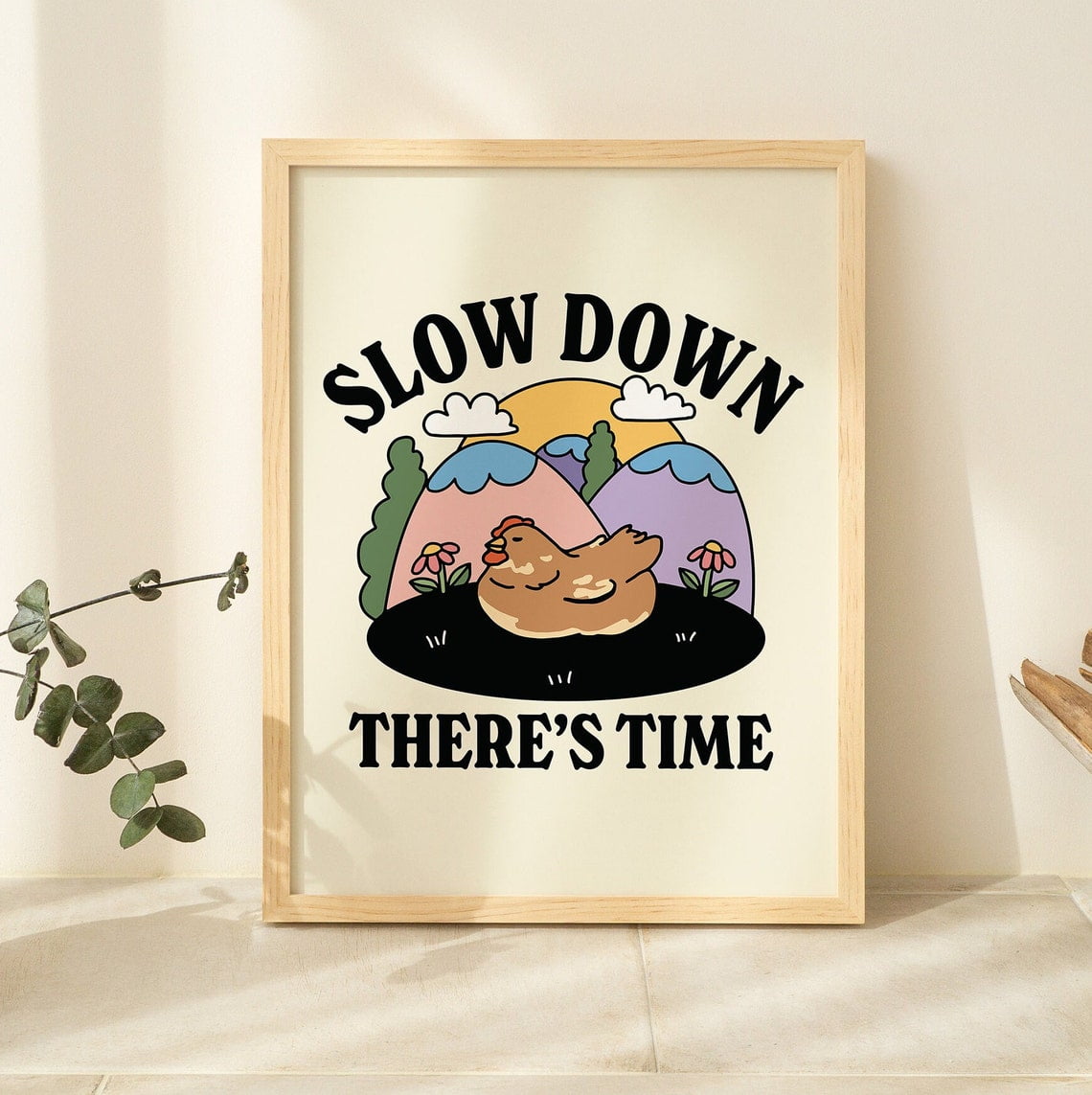 Cute Chicken Quote Print, Chill Quote, Retro Style Illustration ...