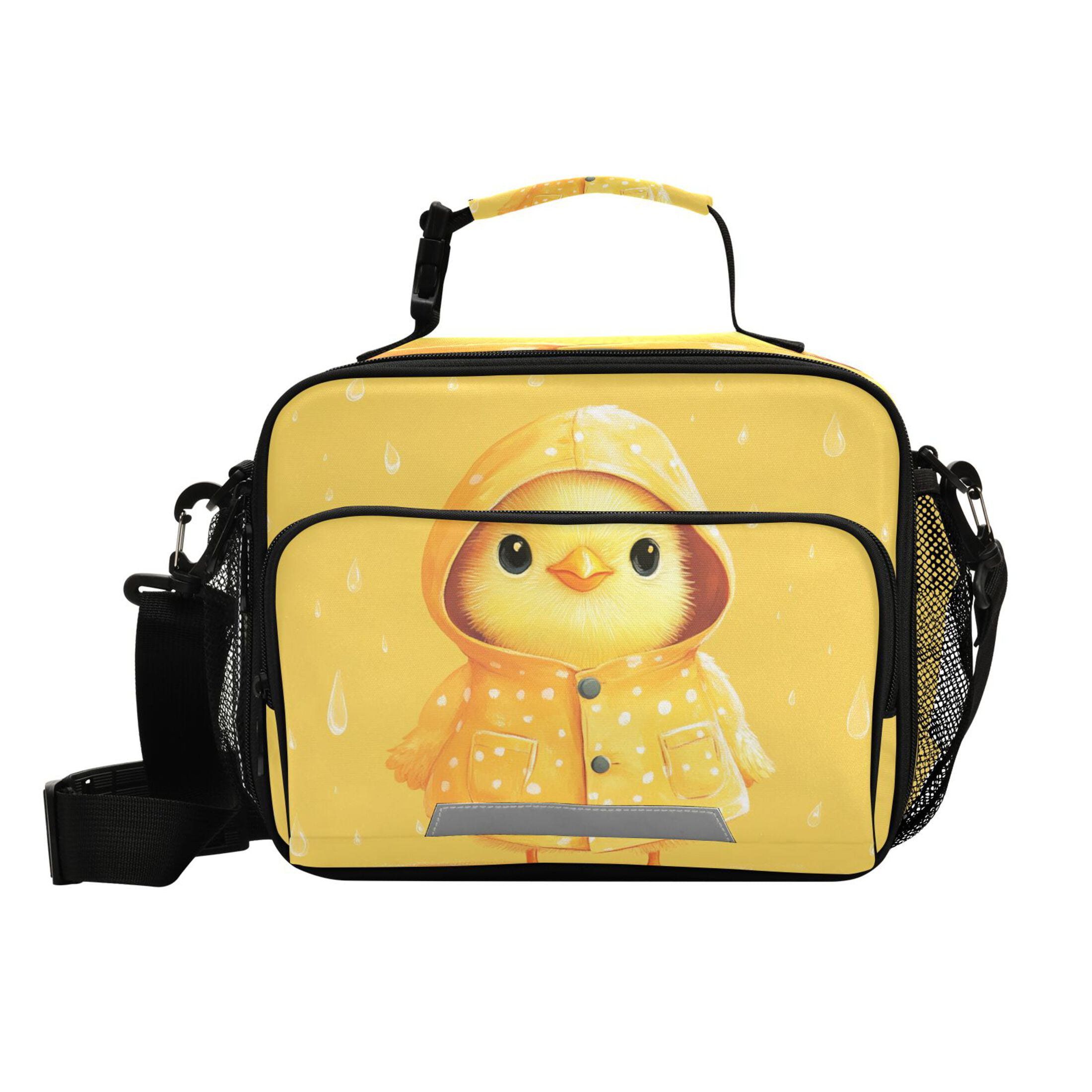 Cute Chicken Wearing Raincoat Raindrops Insulated Lunch Bag Portable ...