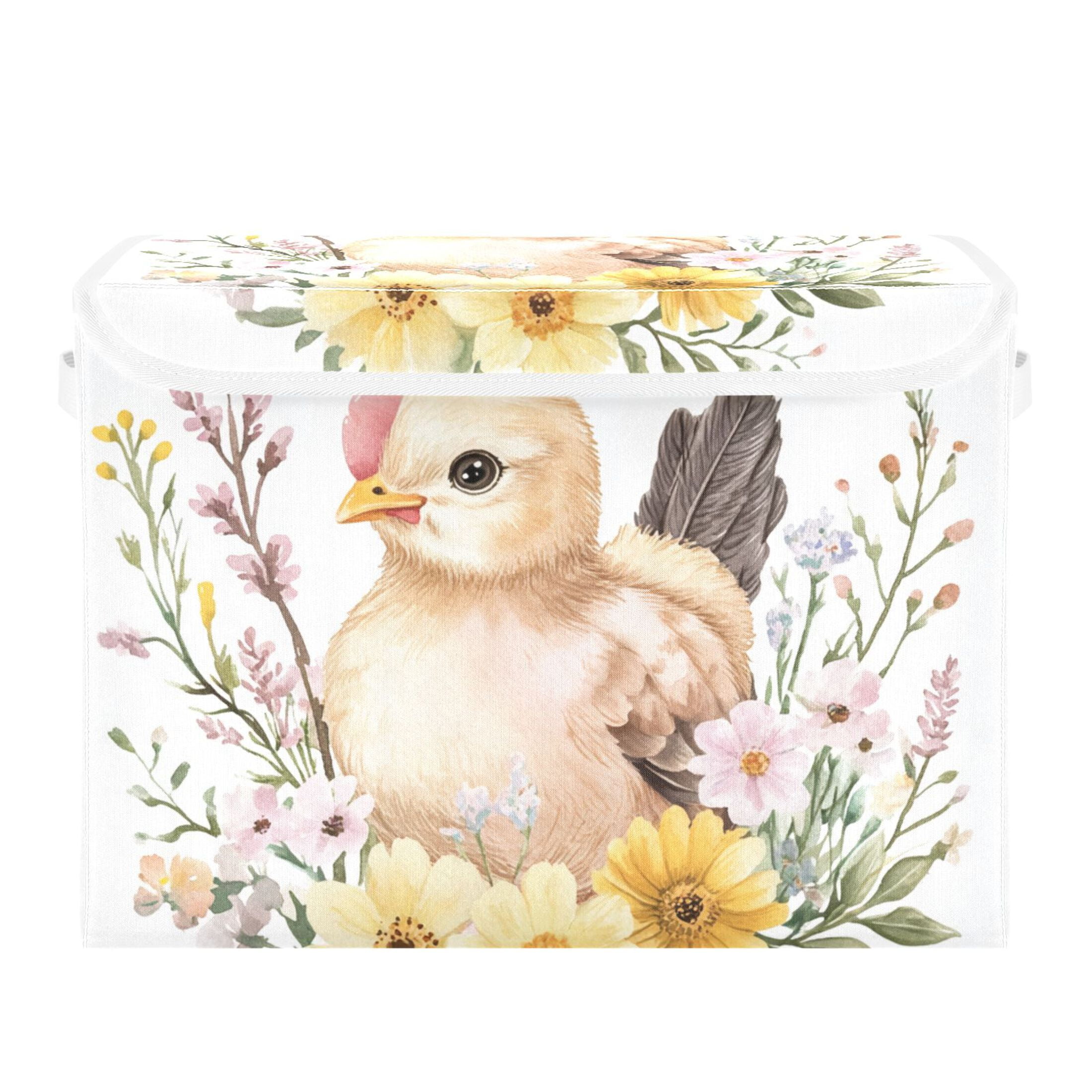 Cute Chicken and Flowers Foldable Storage Bin with Lid and Handle ...