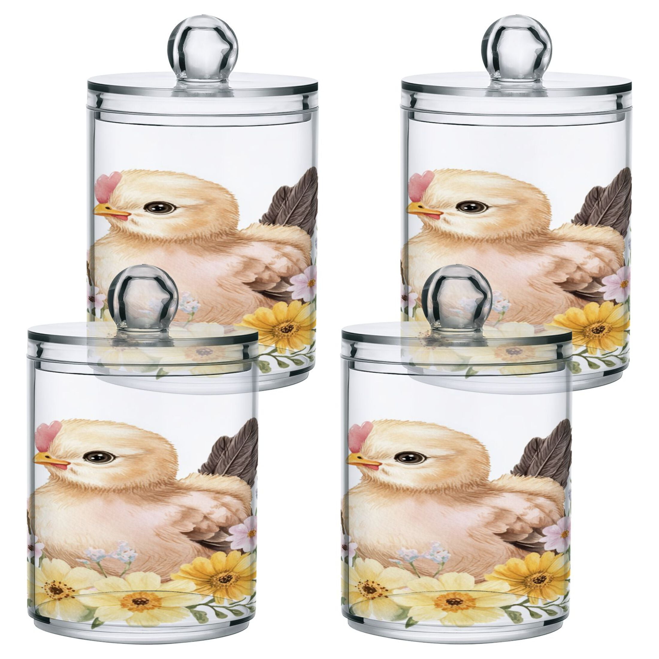 Cute Chicken and Flowers Translucent Plastic Cans Storage Canisters ...