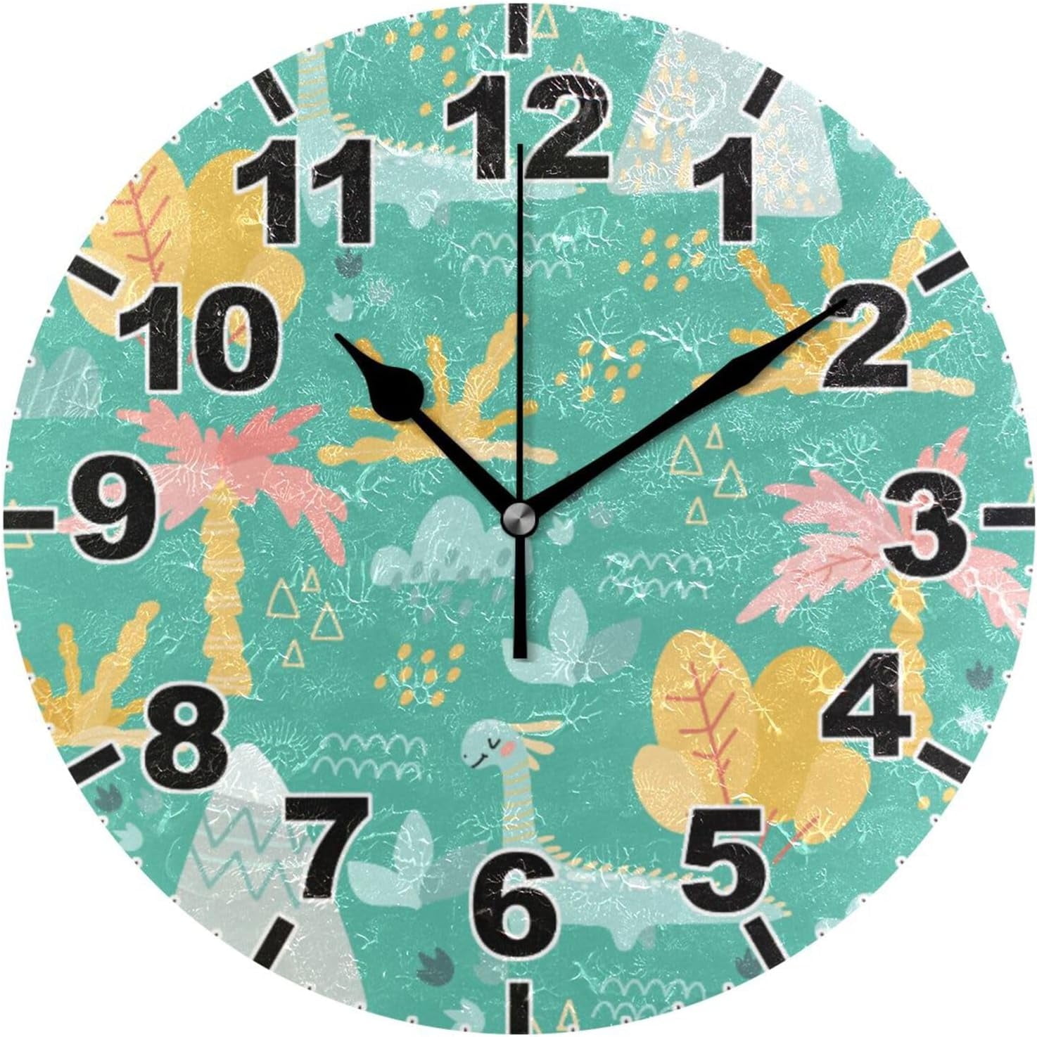 Cute Childish Dinosaurs Plants Round Wall Clock, Battery Operated ...