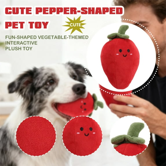 Cute Chili Shaped Plush Dog Toy, Soft Squeaky Chew Toy for Small and ...