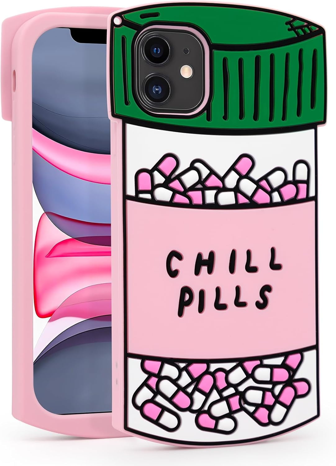 Cute Chill Pills iPhone 11 Case, Capsule Bottle 3D Funny Cartoon Soft ...
