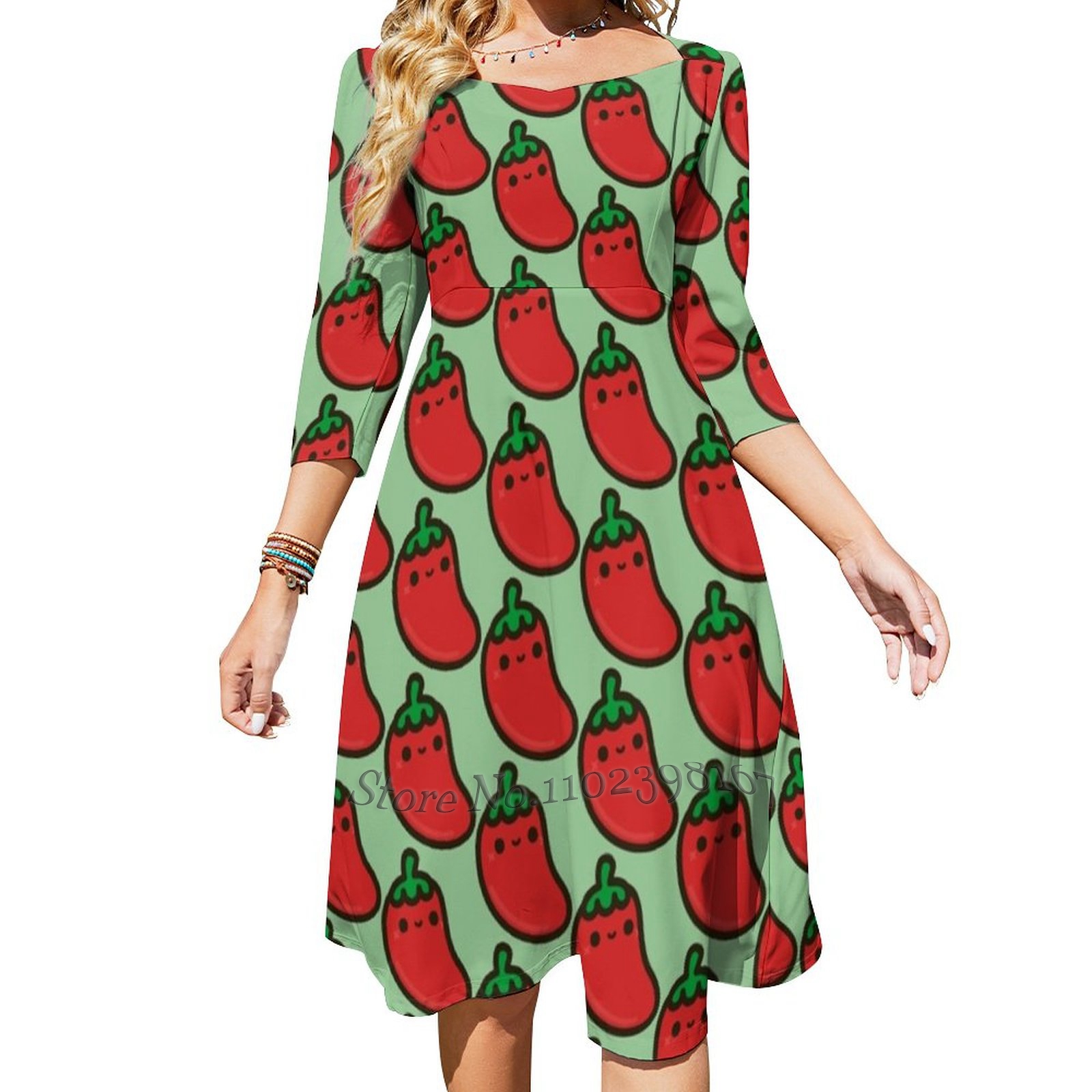 Cute Chilli Sweet Elegant Dress Women Korean Kawaii Square Collar Dress ...