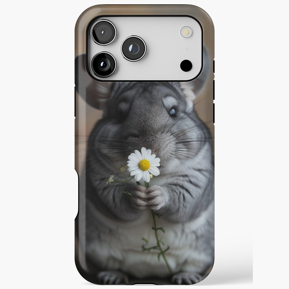Cute Chinchilla Holding A Daisy Art iPhone Case 17 11 12 13 14 15 16 ...