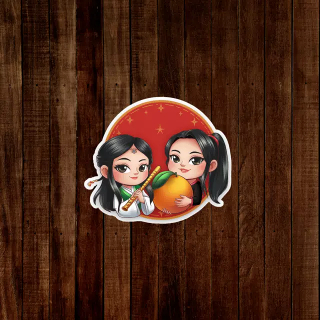 Cute Chinese Anime Girls Mango Fruit Sticker - Best Friends Chibi ...