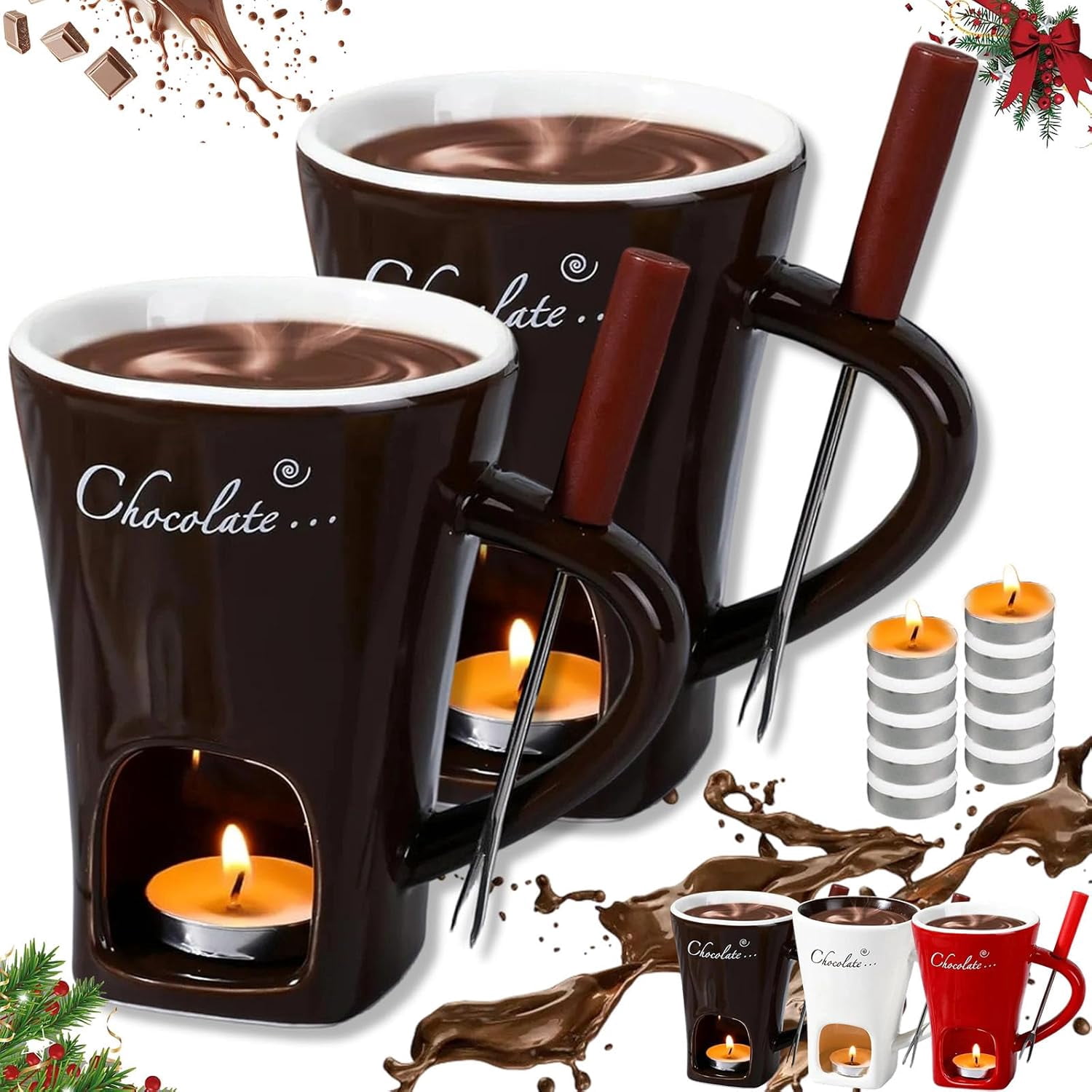 Cute Chocolate Fondue Mug, with Fork and Candle, 2026 New Handmade ...