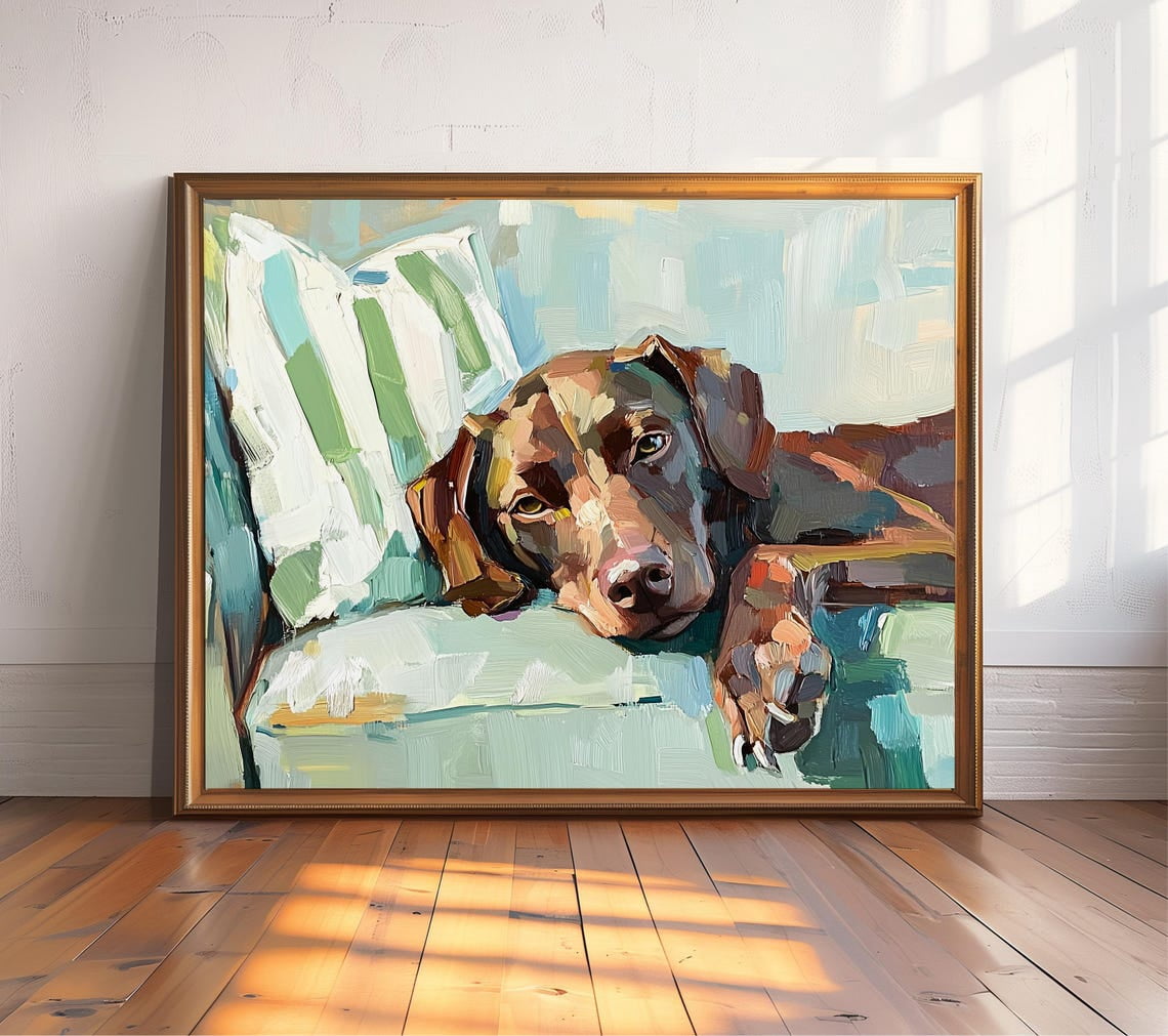 Cute Chocolate German Shorthaired Pointer Dog Art Impressionist Green ...