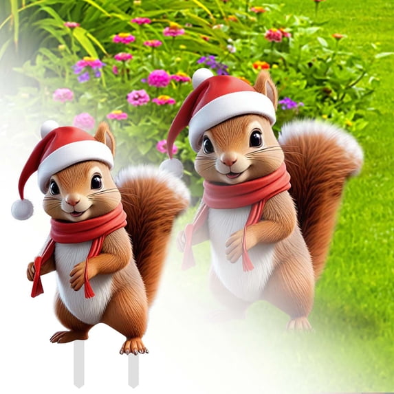 Cute Christmas Acrylic Cartoon Squirrel Ground Stake Durable Outdoor ...