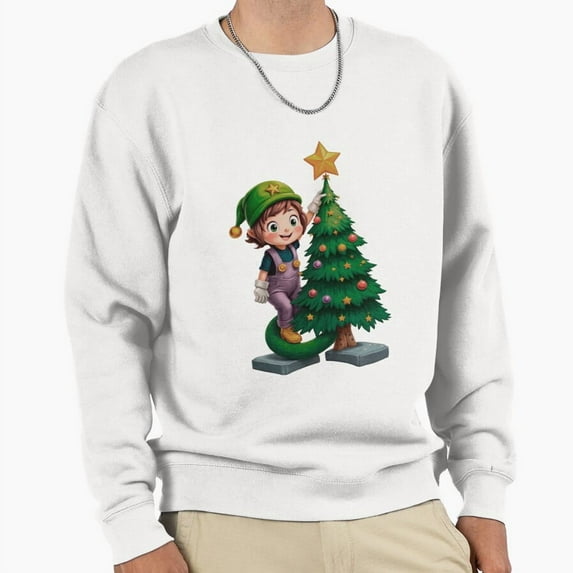 Cute Christmas Boy Decorating Tree Retro Holiday Graphic Aesthetic ...