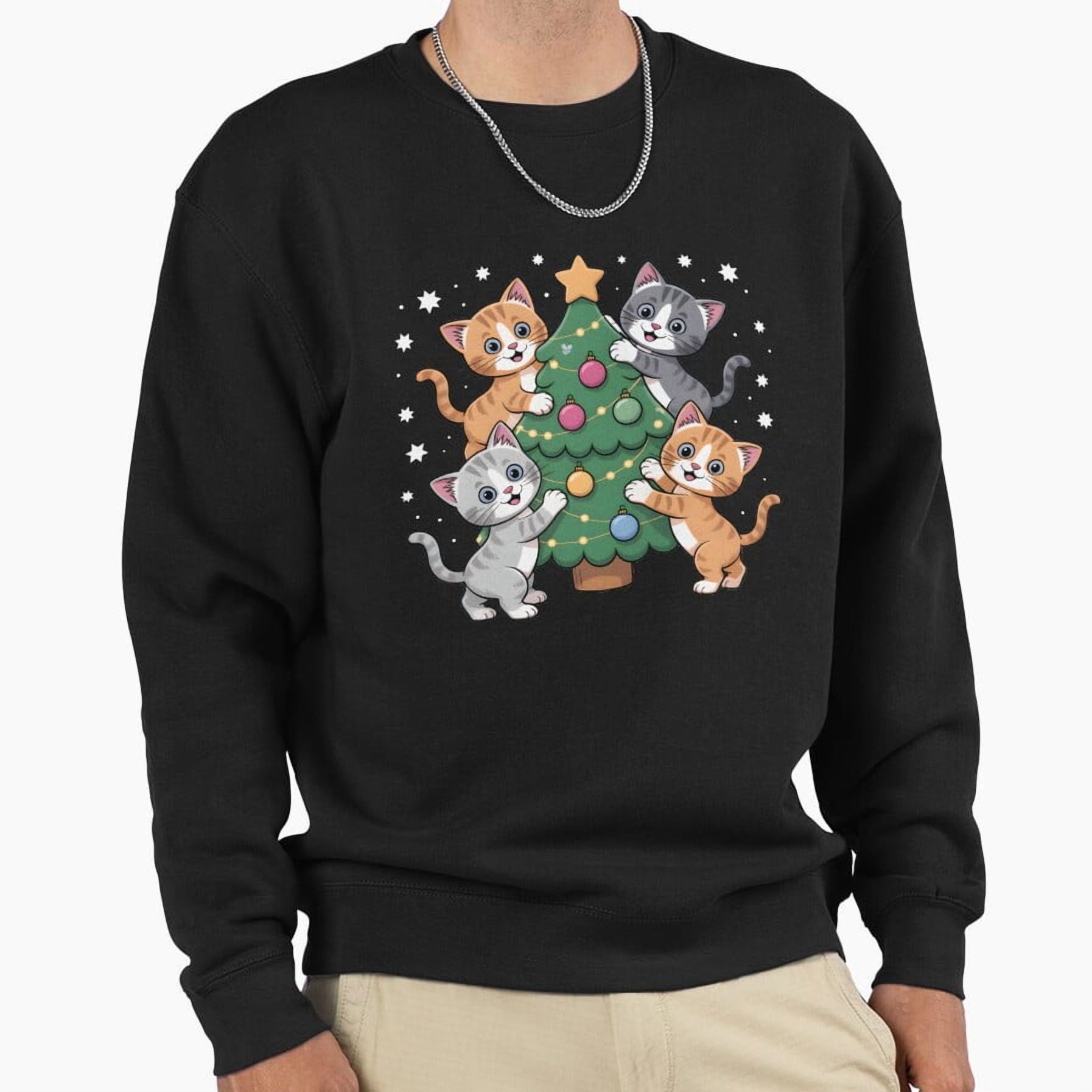 Cute Christmas Cat Design With Tree Graphic Unisex Sweatshirt Retro ...