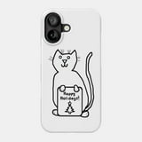Cute Christmas Cat Happy Holidays Line Drawing Case for Apple iPhone 11 ...