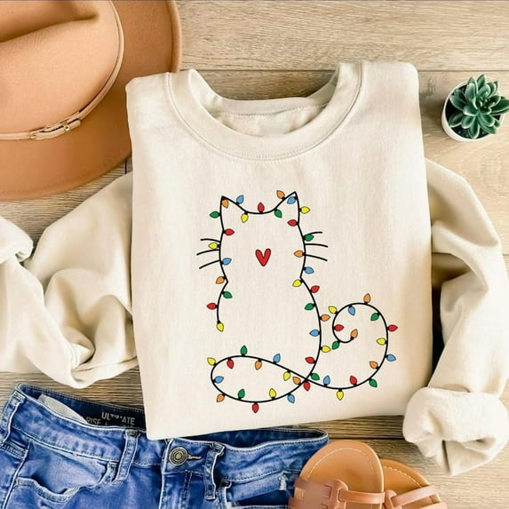 Cute Christmas Cat Sweatshirt : Funny Holiday Sweater, Cat Lover Gift ...