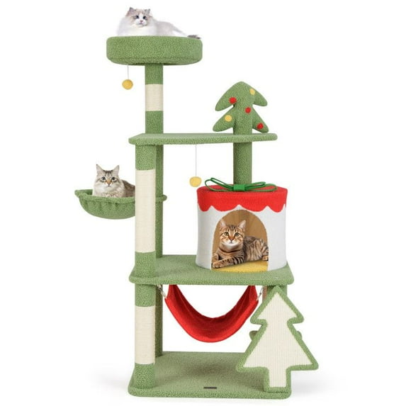 Cute Christmas Cat Tree with Sisal Scratching Posts and Gift Box Shaped ...