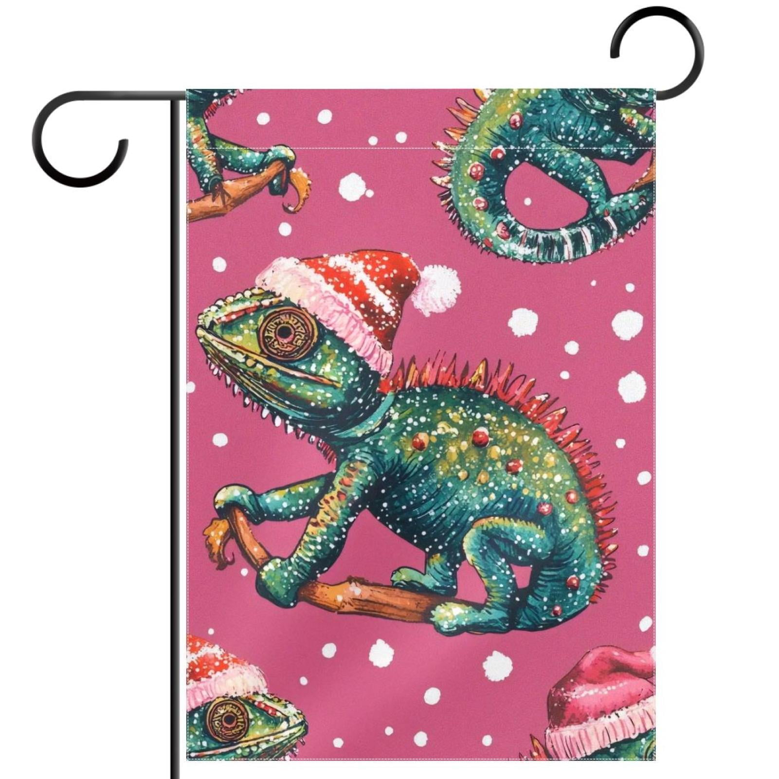 Cute Christmas Chameleon with Hat on Pink Background Double Sided ...