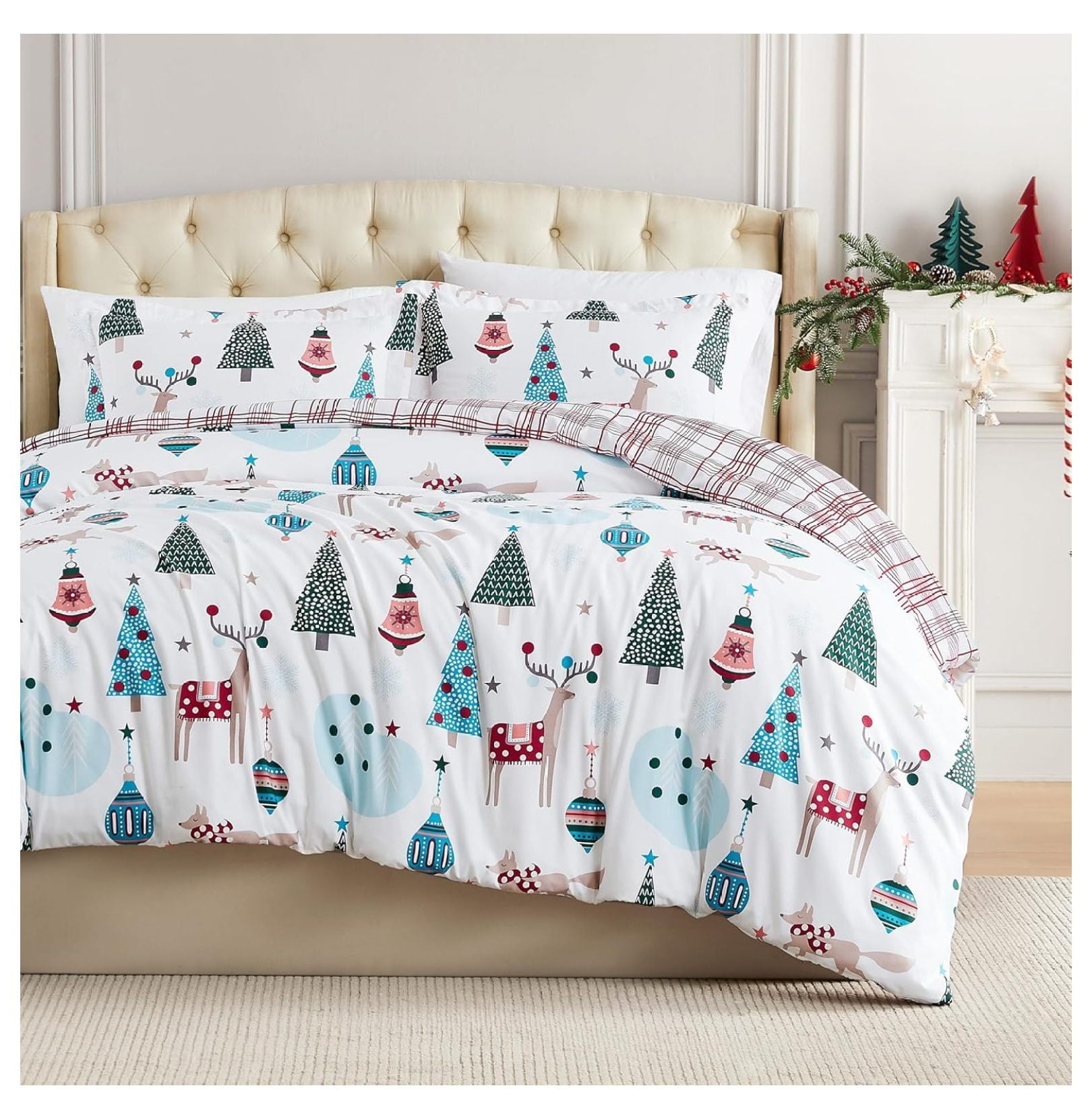Cute Christmas Comforter King/Cal King with 2 Pillow Shams, Reversible ...