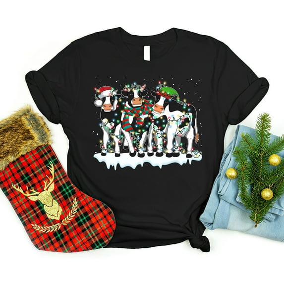 Cute Christmas Cows Shirt, Funny Cow With Christmas Lights Shirt, Cow ...