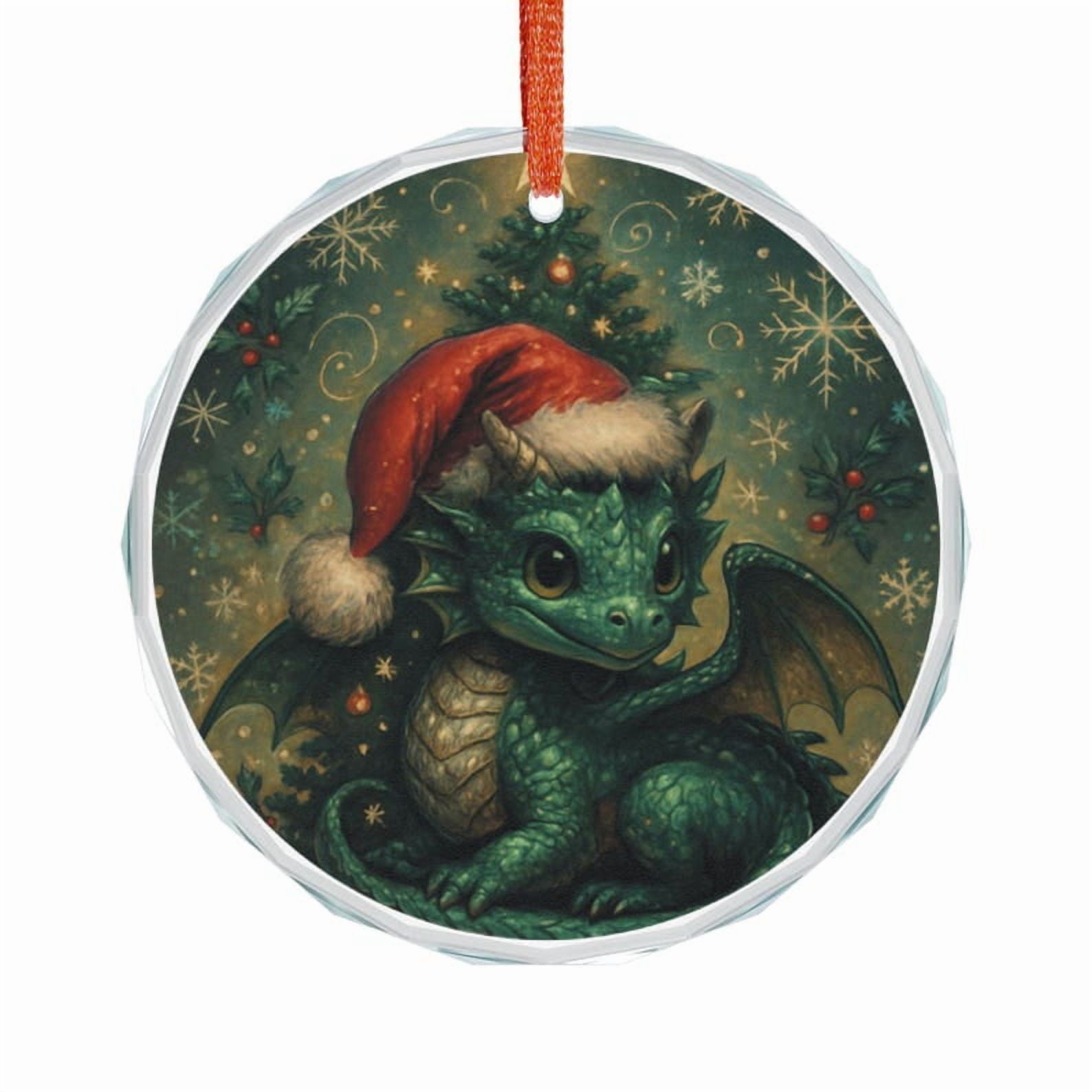 Cute Christmas Dragon Round Ornament 2025 – Festive Holiday Glass Decor ...