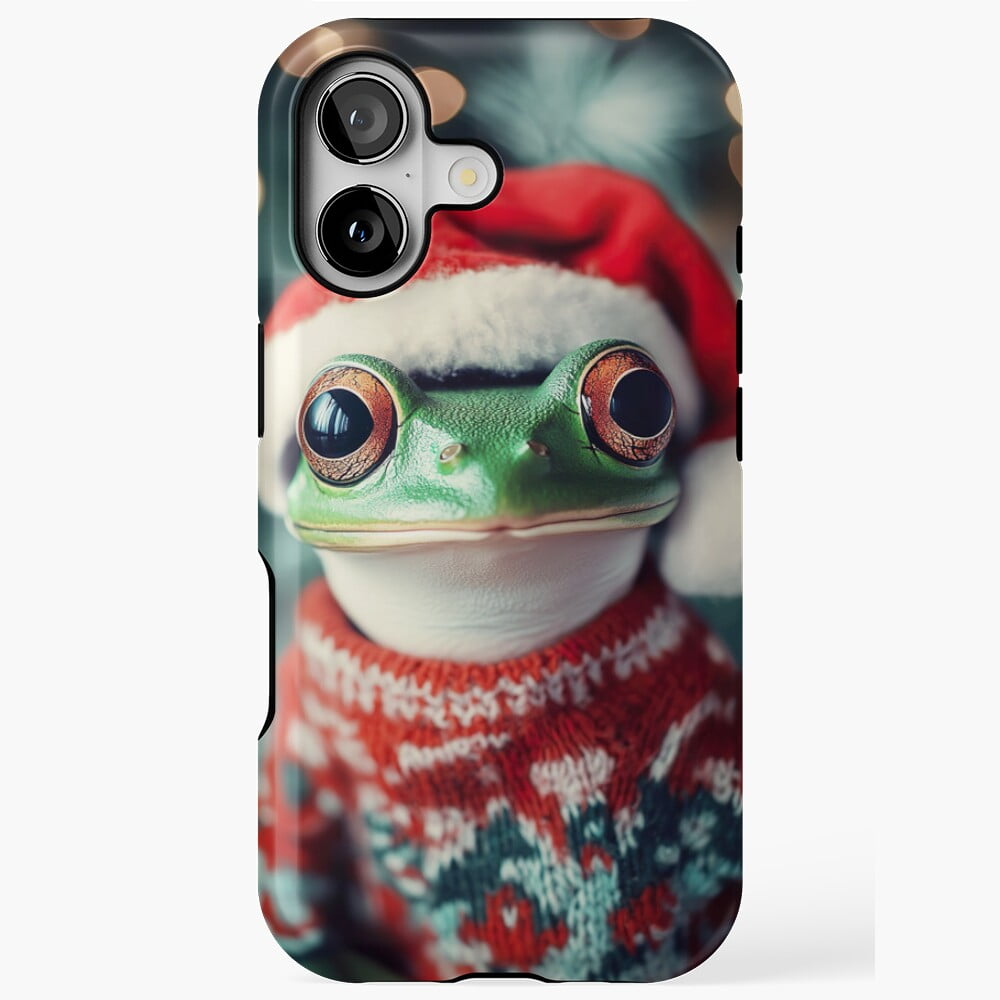 Cute Christmas Frog Retro Photo Phone Case with iPhone 17 to 11 Pro Max ...