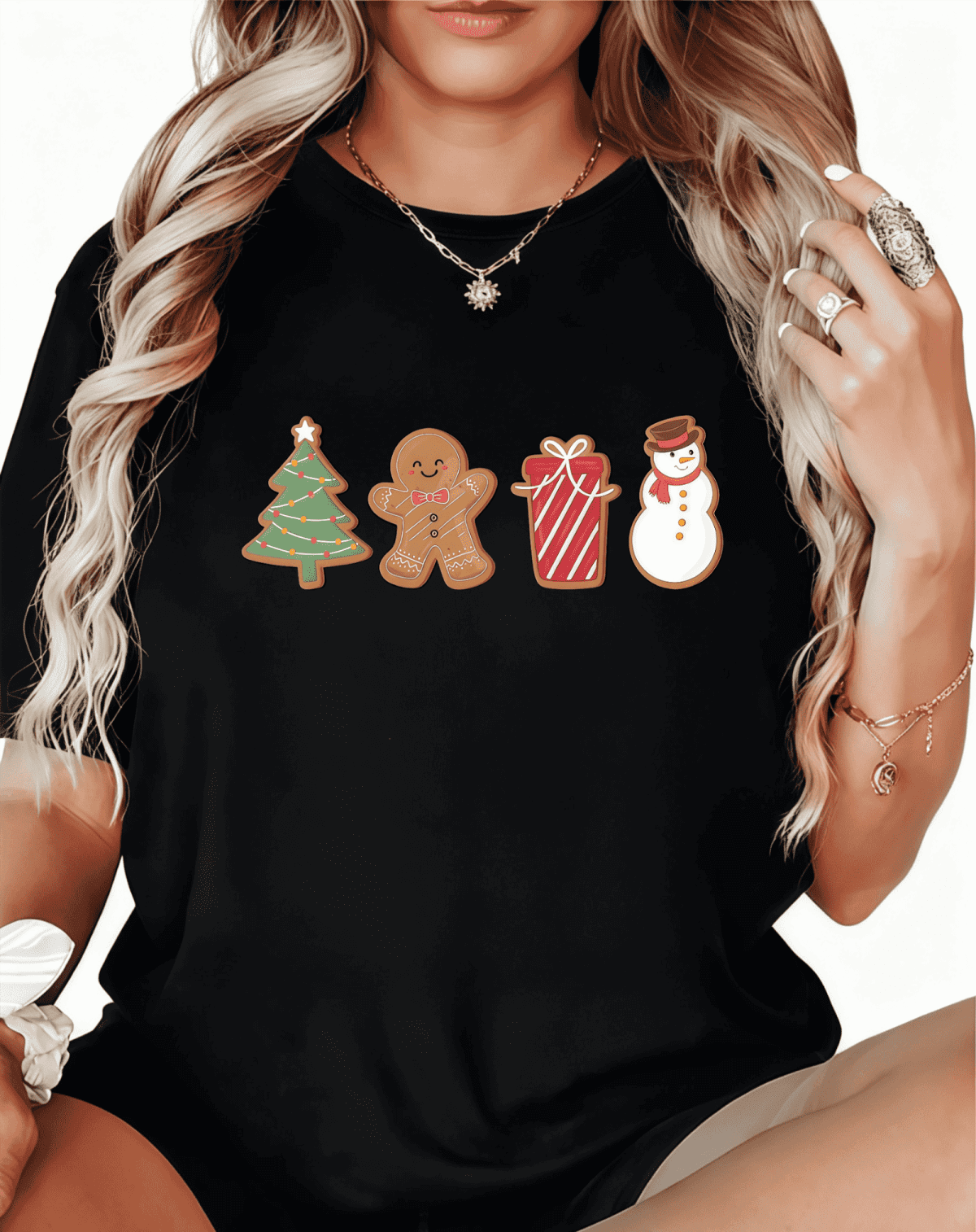 Cute Christmas Icons Print Tshirt Black Graphic Tees Shirts S-5XL ...