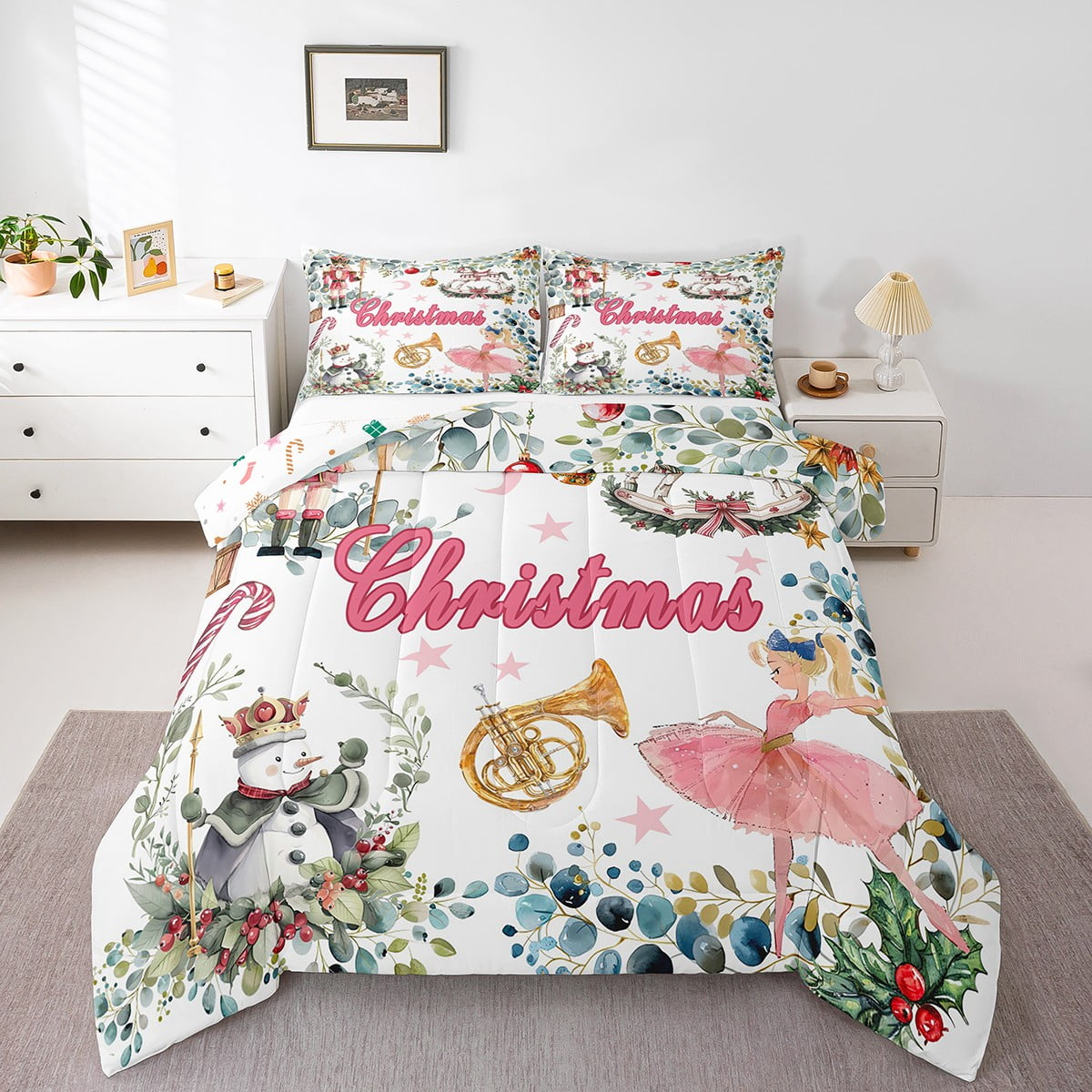 Cute Christmas King Comforter Set,Nutcracker Snowman Bedding Set Gifts ...