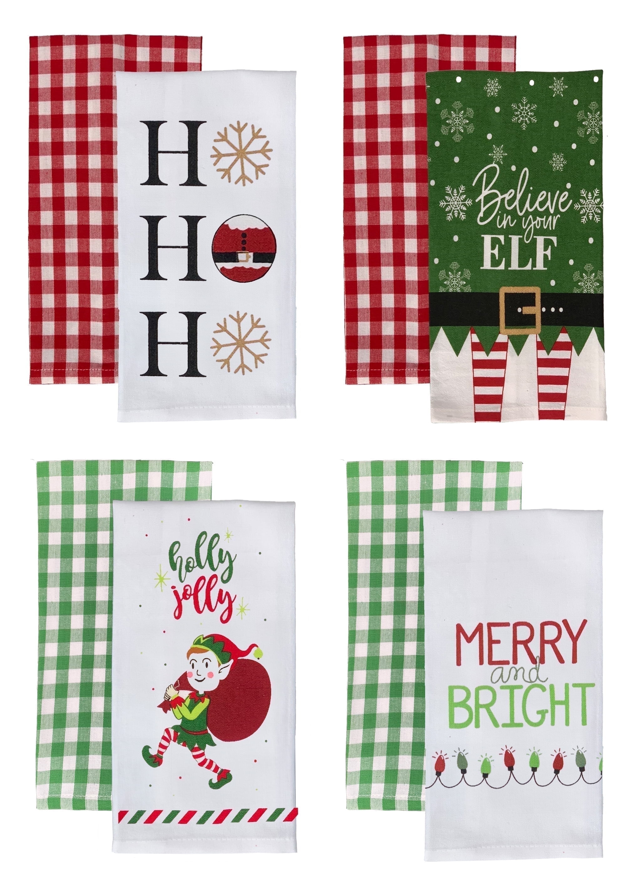 fillURbasket Christmas Elf Holiday Kitchen Towels, 8-Count, 100% Cotton ...