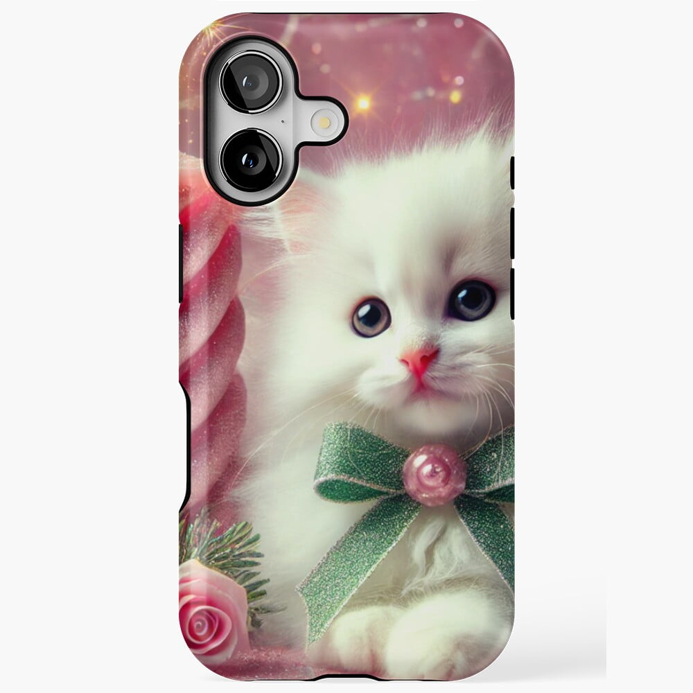 Cute Christmas Kitten Candle Case for iPhone 11 12 13 14 15 16 17 Pro ...