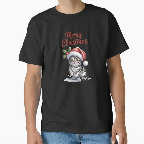 Cute Christmas Kitten With St. Nick Hat And Holly With A Funny Feline ...