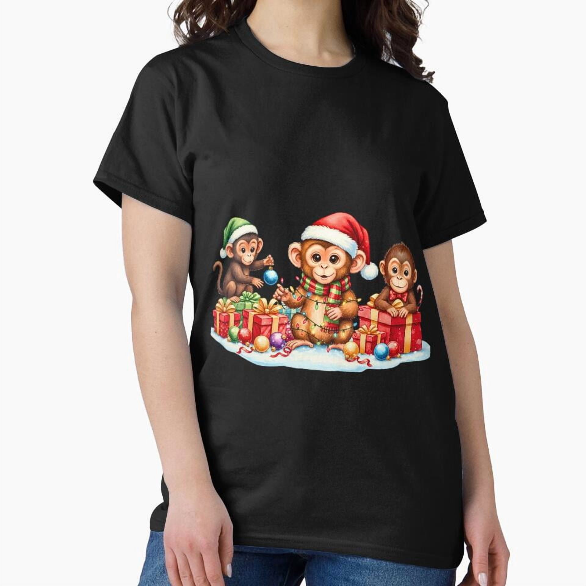 Cute Christmas Monkeys Playful Trio With Holiday Lights And Gifts ...