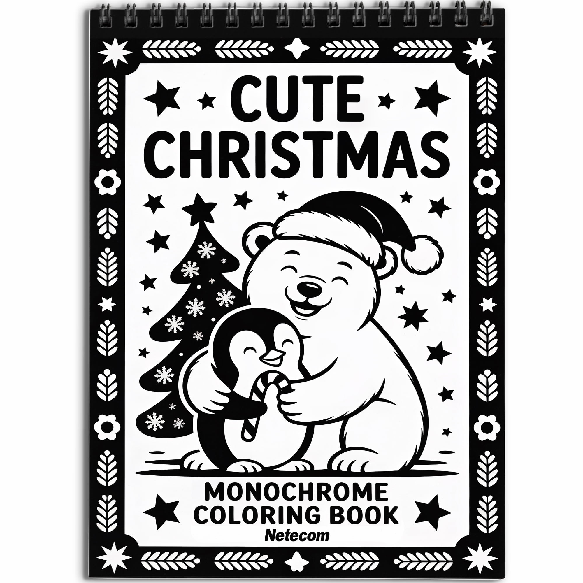Cute Christmas Monochrome Coloring Book Spiral Bound for Adults ...