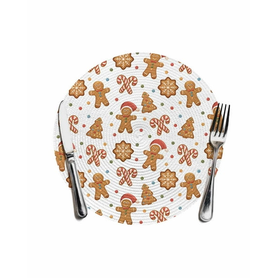 Cute Christmas Pattern Round Table Placemats 1 pc, Gingerbread Man Cane ...
