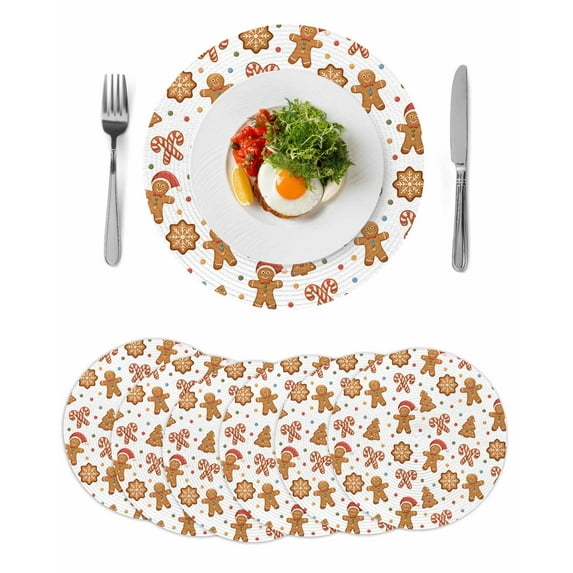 Cute Christmas Pattern Round Table Placemats set of 6, Gingerbread Man ...