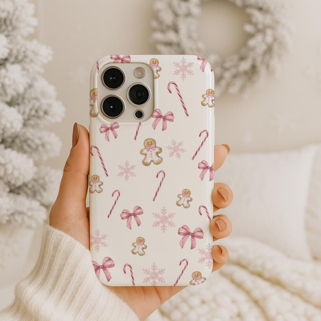 Cute Christmas Phone Case Gingerbread Candy Canes Pink Bows iPhone 17 ...